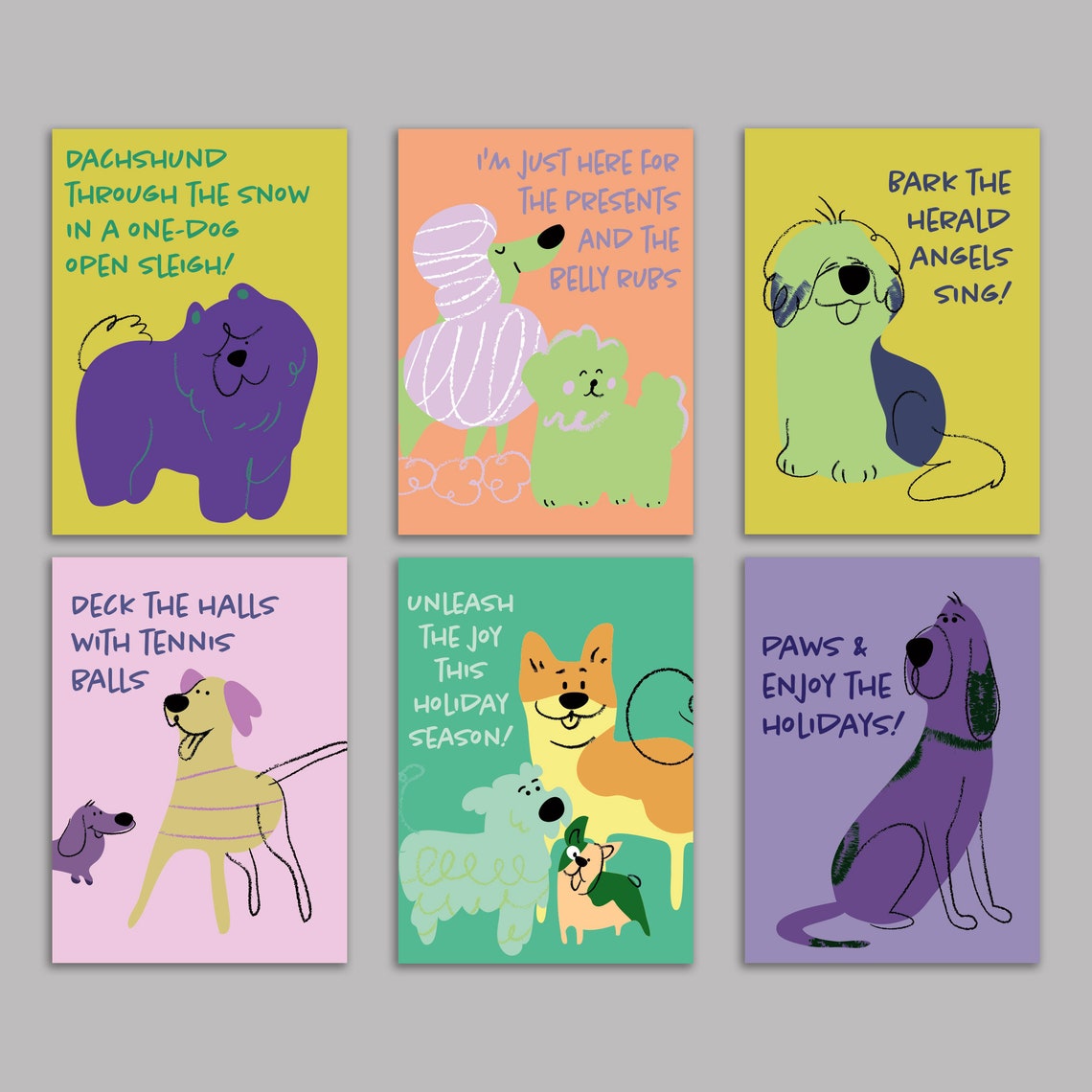 24 Funny Dog Christmas Cards With 6 Whimsical Humorous Illustrations ...