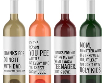 4 Funny Mom Wine Labels Mother's Day Gift Bottle Stickers | Etsy
