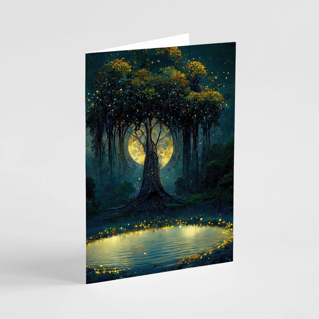 24 Peaceful Mystical Tree and Full Moon Greeting Cards + Envelopes RR4 ...