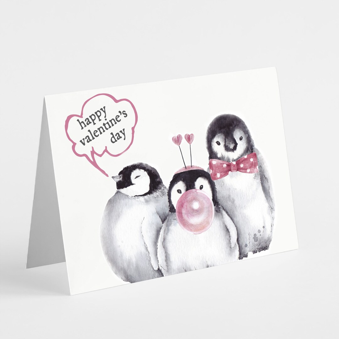 24 Cute Penguin Valentine's Day Cards + Envelopes | Pretty Pink Happy V ...
