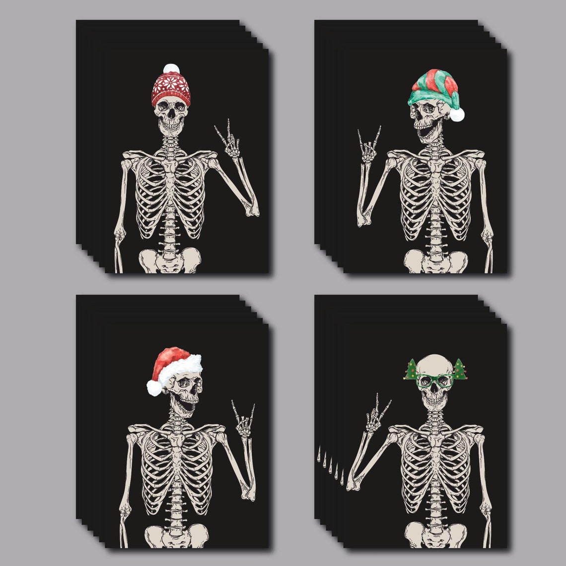 Skeleton Merry Christmas Cards 24 Holiday Cards Envelopes - Etsy