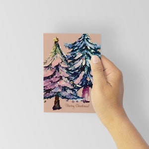 24 Pastel Snowy Christmas Tree Cards in 6 Elegant Artistic ...