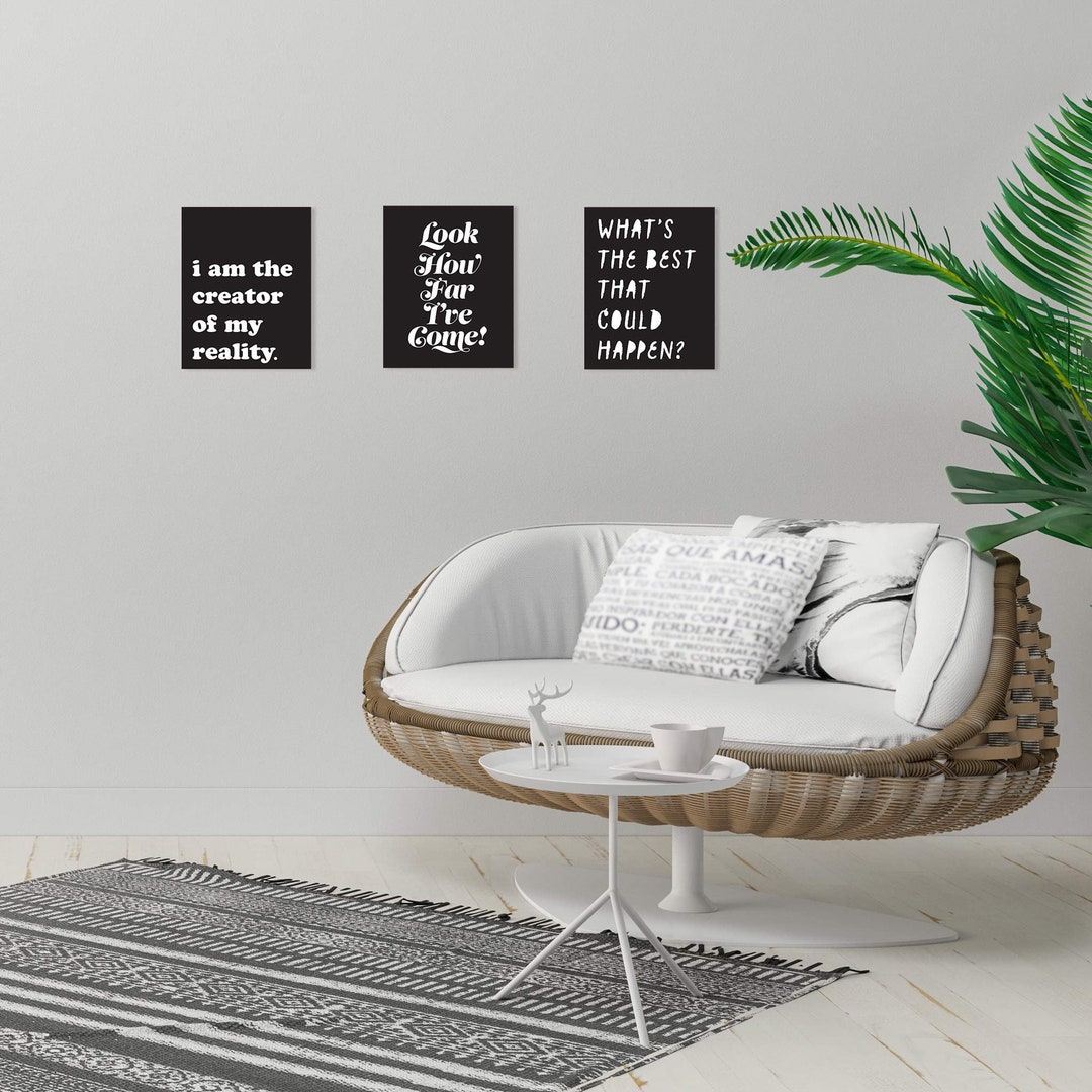 3 Motivational Black and White Quote Art Prints, High-quality ...