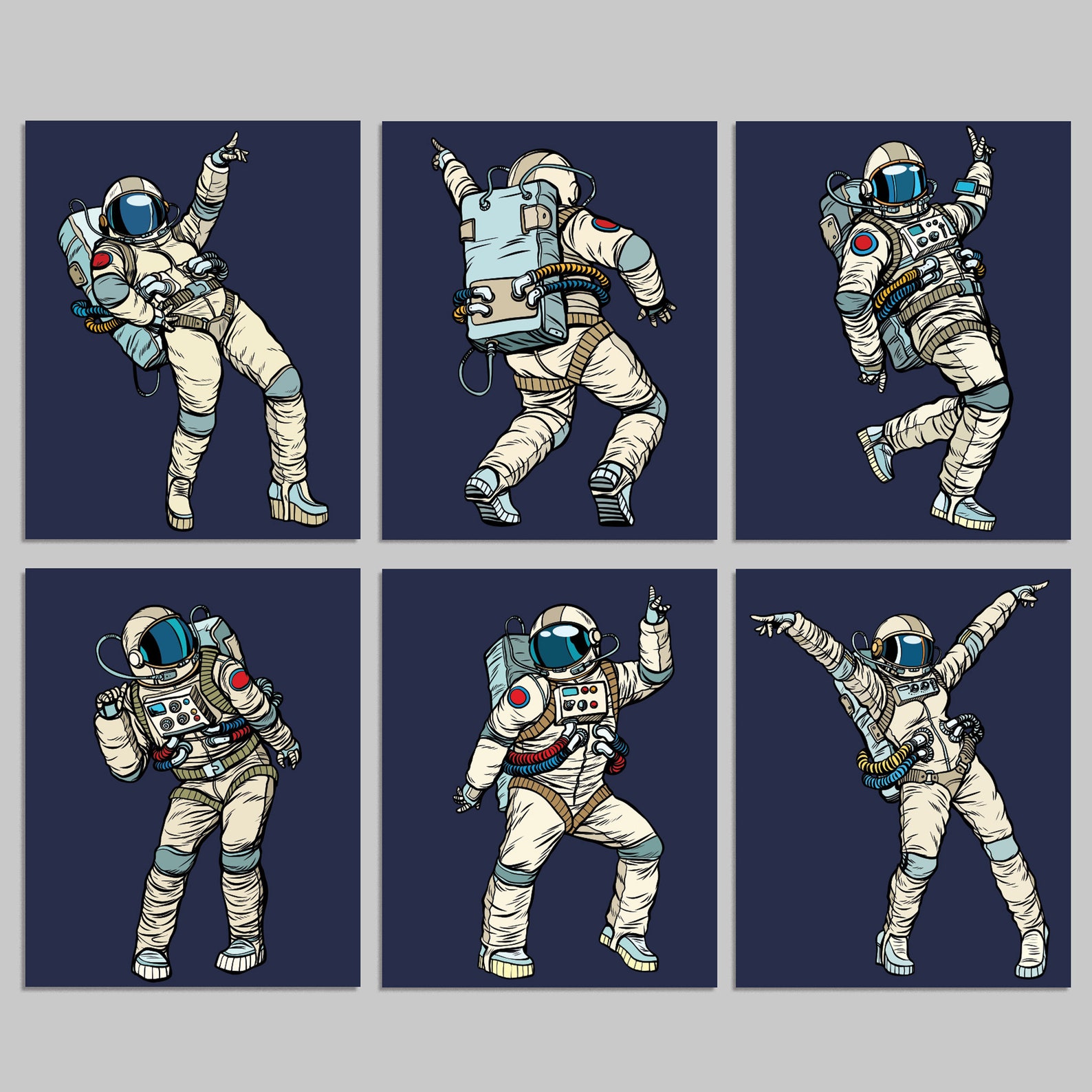 6 Actual Prints Dancing Astronauts Unframed 8x10 Posters Kid's Room Boy ...