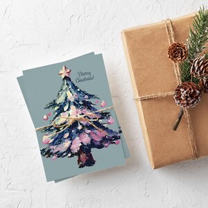 24 Pastel Snowy Christmas Tree Cards in 6 Elegant Artistic ...