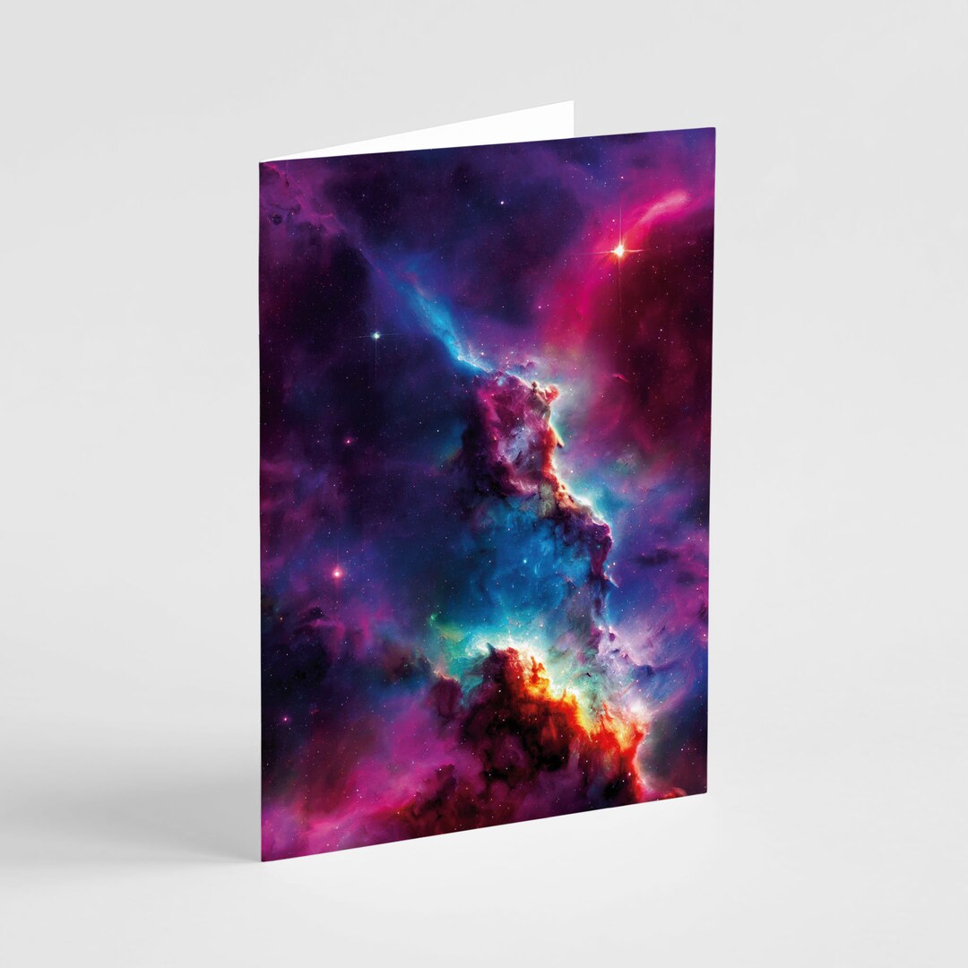 24 Space Greeting Cards Featuring Colorful Nebula Galactic Scene ...