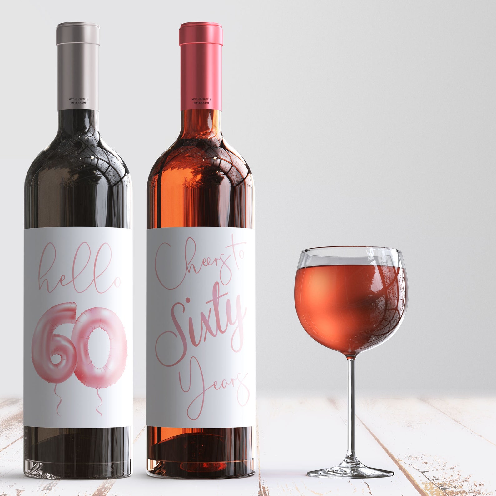 4 Pack of Pink Balloon Wine Labels 60th Birthday Celebration Wine ...