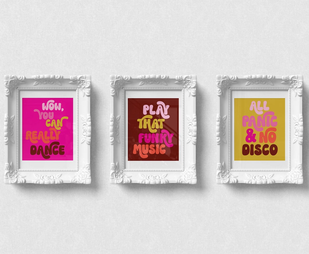 Three Retro Funk Music Quote Art Prints, Instant Gallery Wall High ...