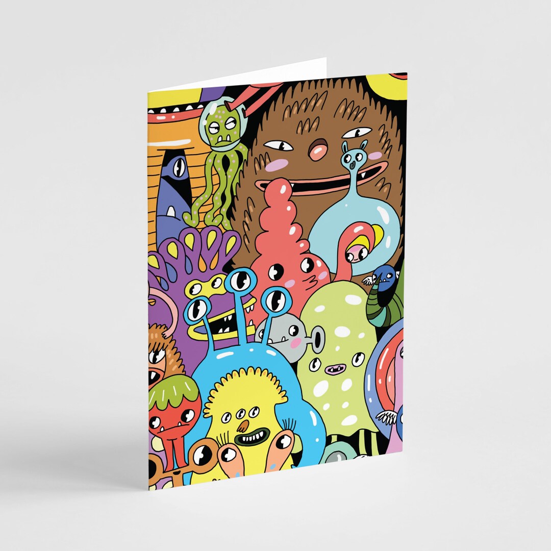 Cute Happy Little Monster Cards | 24 Cards + Envelopes | Any Occasion ...