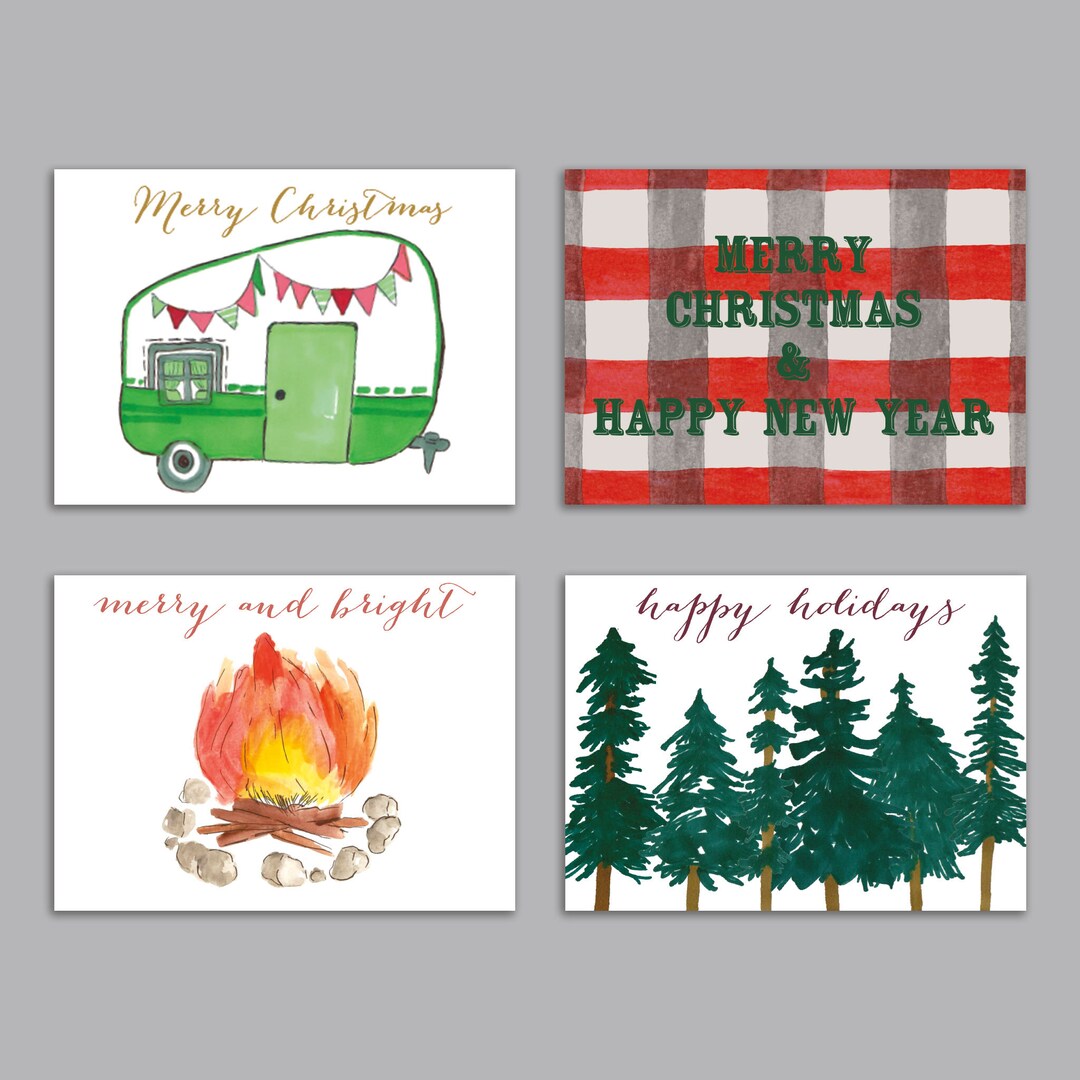 Outdoors Christmas Cards Vintage Campers 24 Holiday Cards Envelopes ...