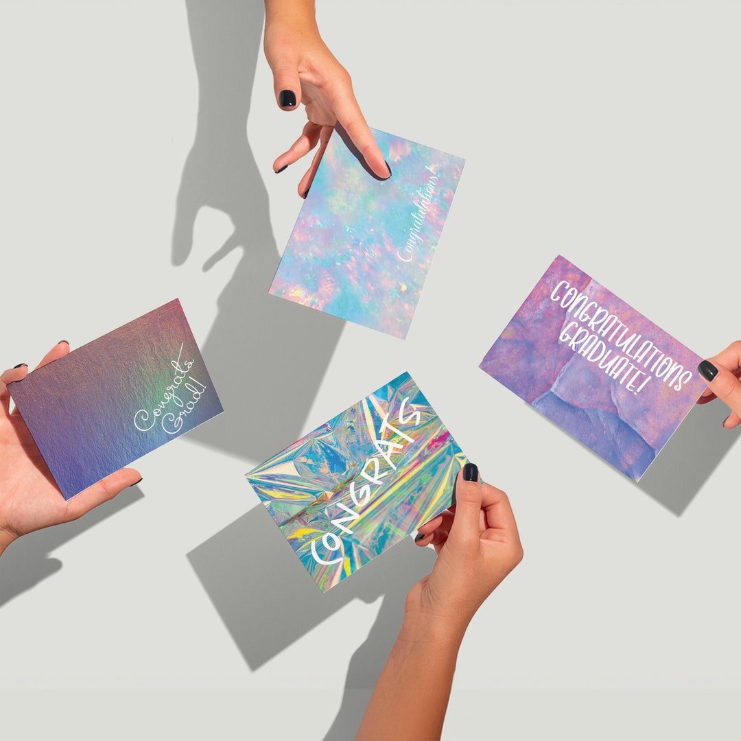 24 Iridescent Graduation Cards, Modern Holographic Luminous Grad ...