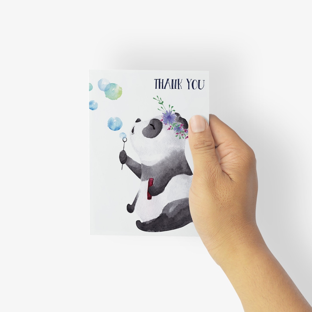 Whimsical Baby Panda Thank You Cards - Cute Animal Design - Blowing ...