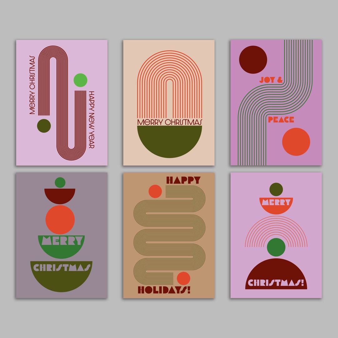 24 Modern Art Boho Christmas Cards in 6 Neutral Mod Designs With ...