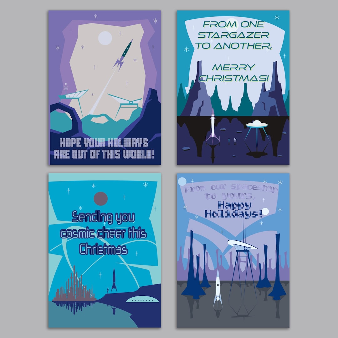 24-pack Space-themed Holiday Greeting Cards, 4 Cosmic Designs With ...