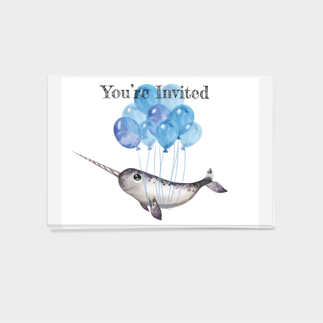 Narwhal Party Invitations - Cute Postcard Boxed Set of 32 Cards for ...