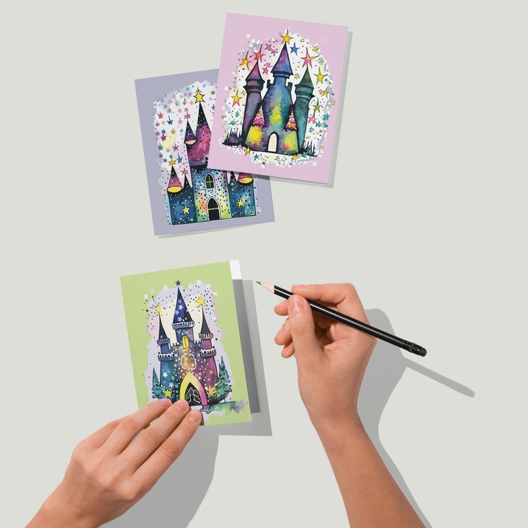 24-pack Magical Castle Christmas Cards + White Envelopes, 6 Whimsical ...