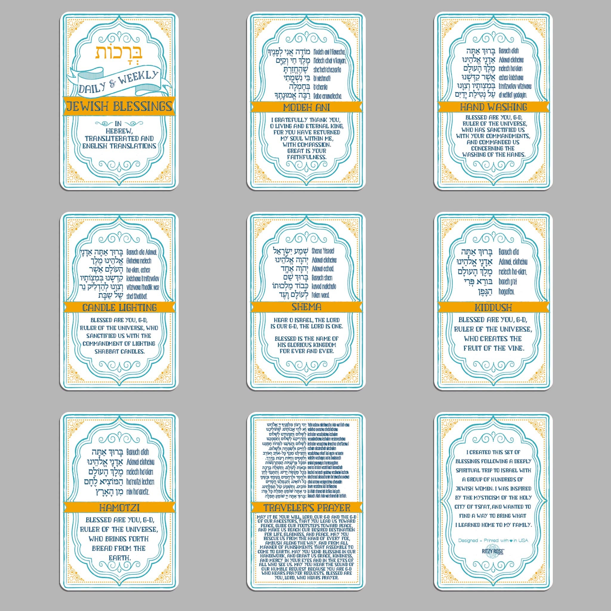 Jewish Prayer Cards Hebrew Blessings Translated Transliterated - Etsy