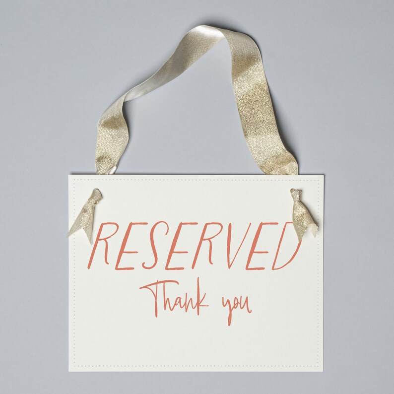 Elegant Reserved Chair Sign | Handmade Paper Banner | Satin Ribbon ...