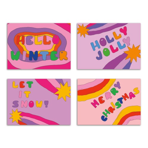 24 Uplifting Boho Christmas Cards in 12 Colorful Holiday - Etsy