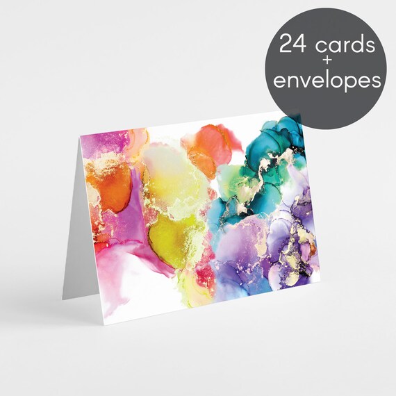 24 All Occasion Cards Rainbow Colors Bright Watercolors Just | Etsy