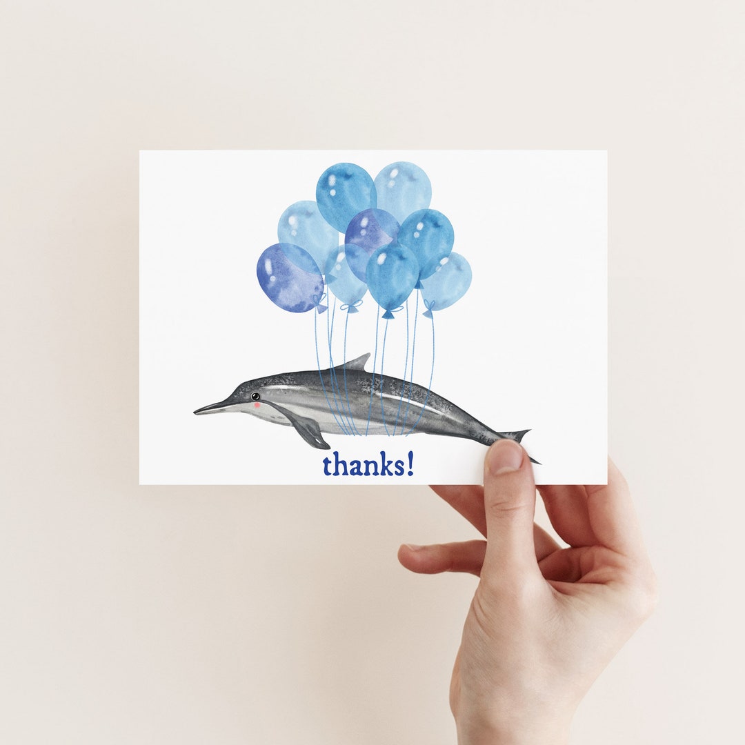 Dolphin Thank You Cards - Ocean Creatures With Balloons - Aquatic ...