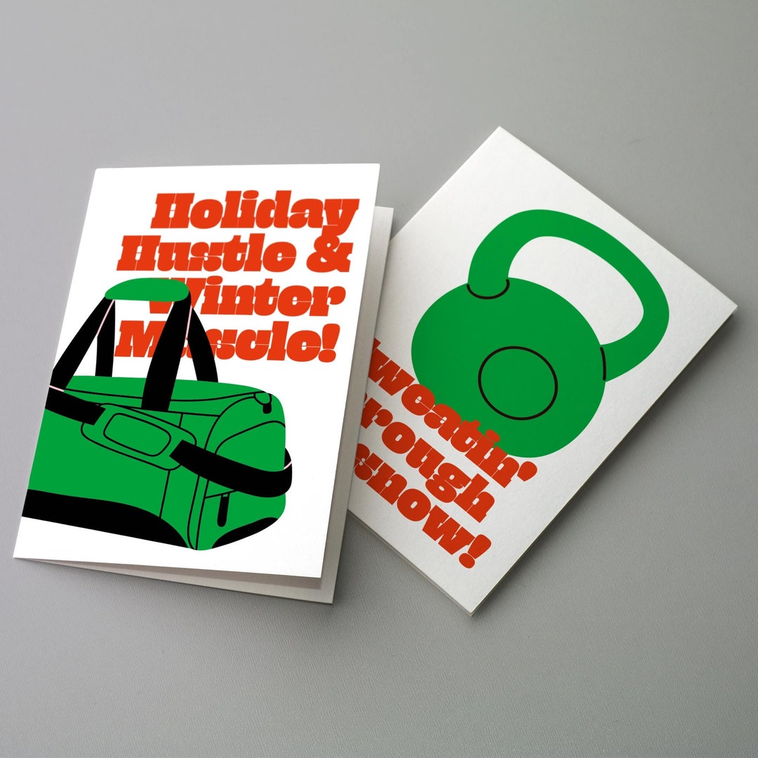 24 Gym and Fitness Christmas Cards in 4 Red and Green Illustrations ...