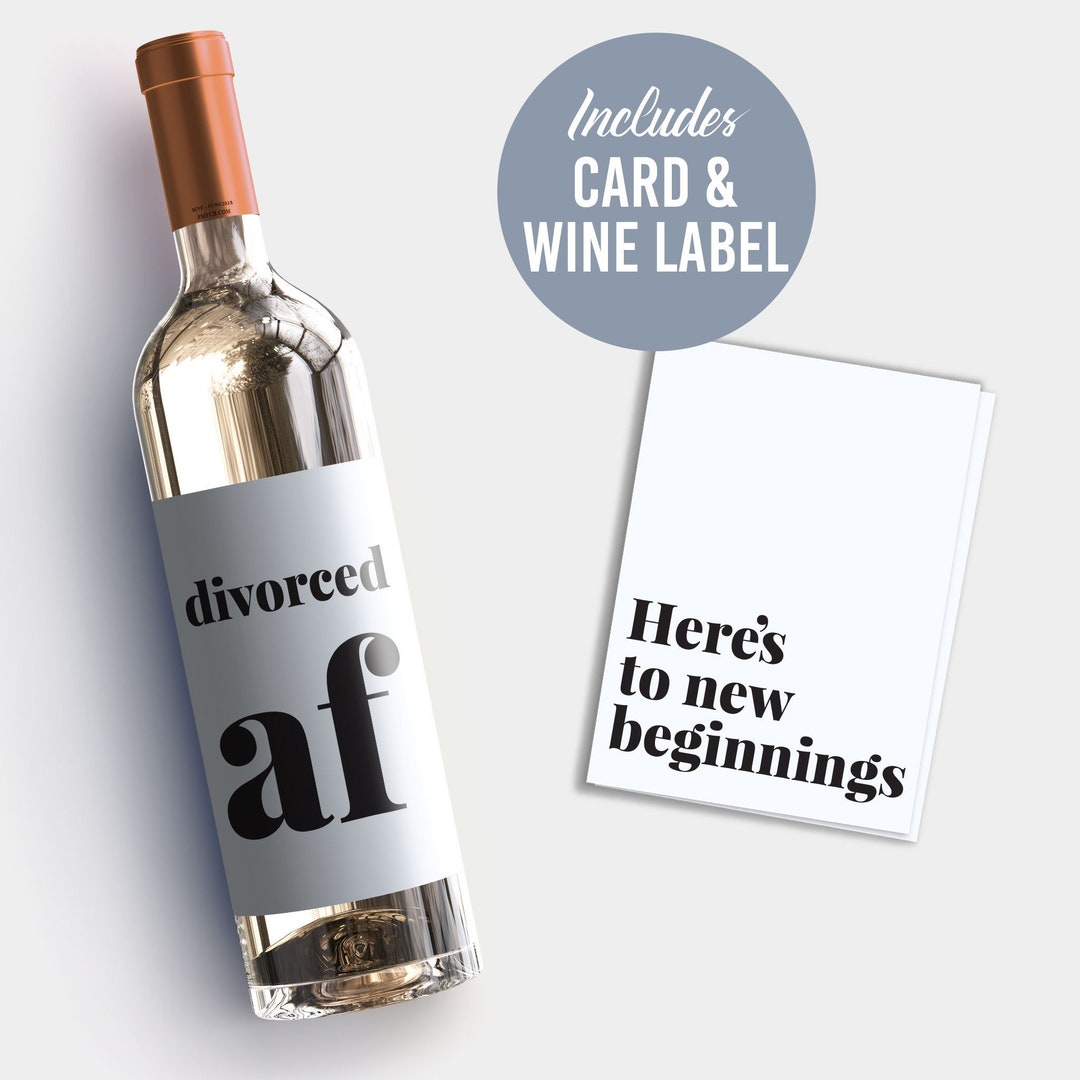 Funny Divorce Card + Wine Sticker Gift | Divorced AF Care Package ...