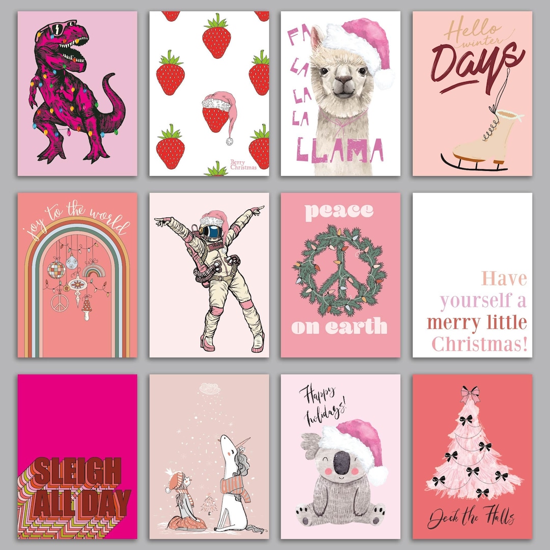 24 Pink Girly Holiday Greeting Cards Variety Mixed Pack - Etsy