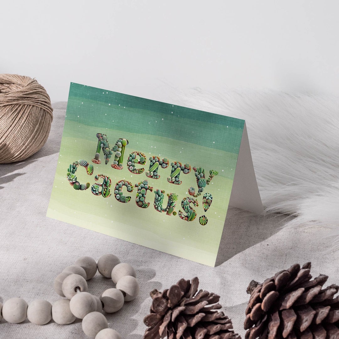 24 Merry Cactus Christmas Card in a Clever Pun Design With - Etsy