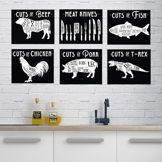 6 Butcher Prints Vintage Meat Diagram Chart Illustrations Cuts - Etsy