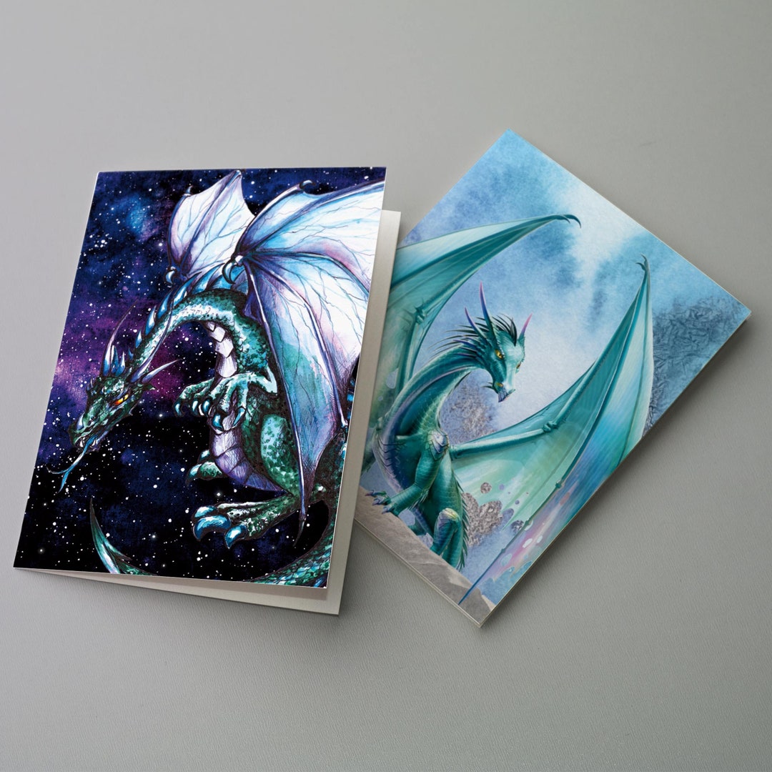 24 Epic Dragon Fantasy Greeting Cards in 6 Watercolor Prints With ...
