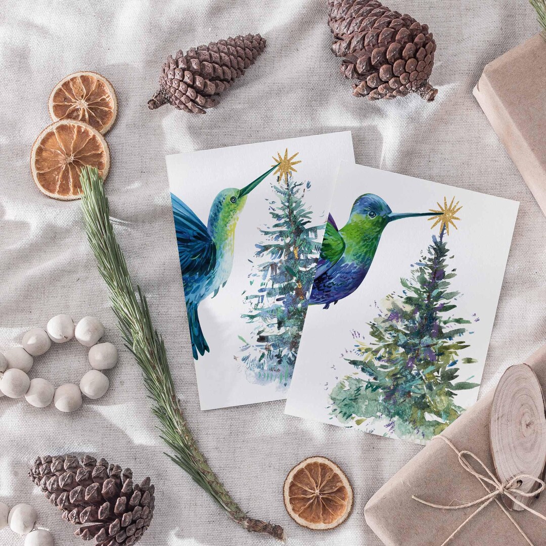 24-pack Hummingbird Christmas Tree Cards, 2 Nature-inspired Holiday ...