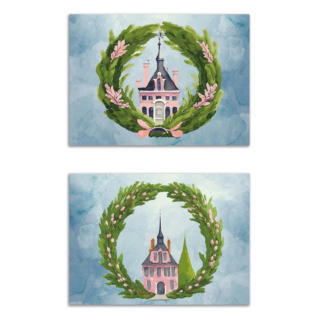 24 Non-religious Holiday Cards With White Envelopes, 2 Elegant Wreath ...