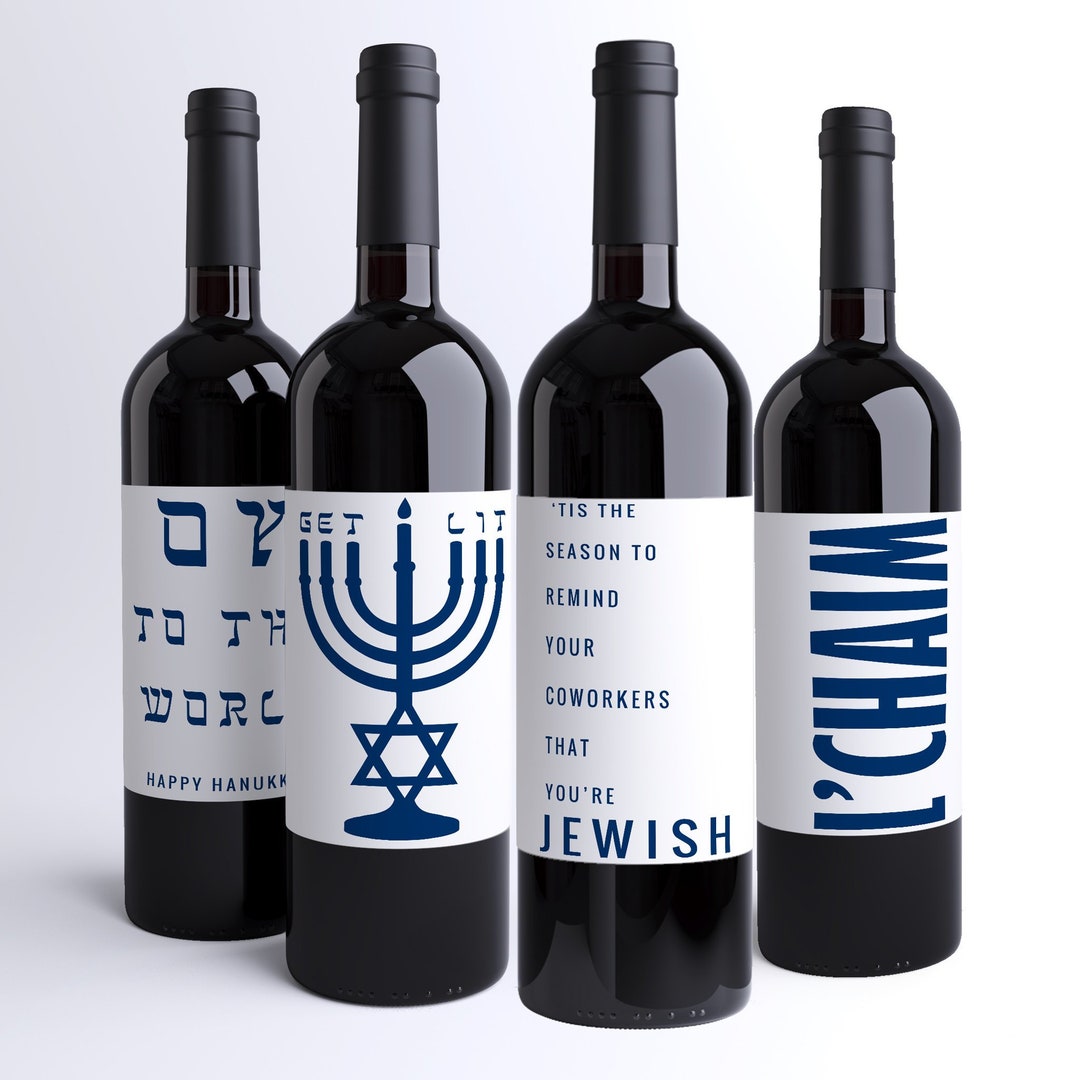 4 Pack Hanukkah Wine Labels Jewish Dinner Wine Bottle Labels | Hannukah ...