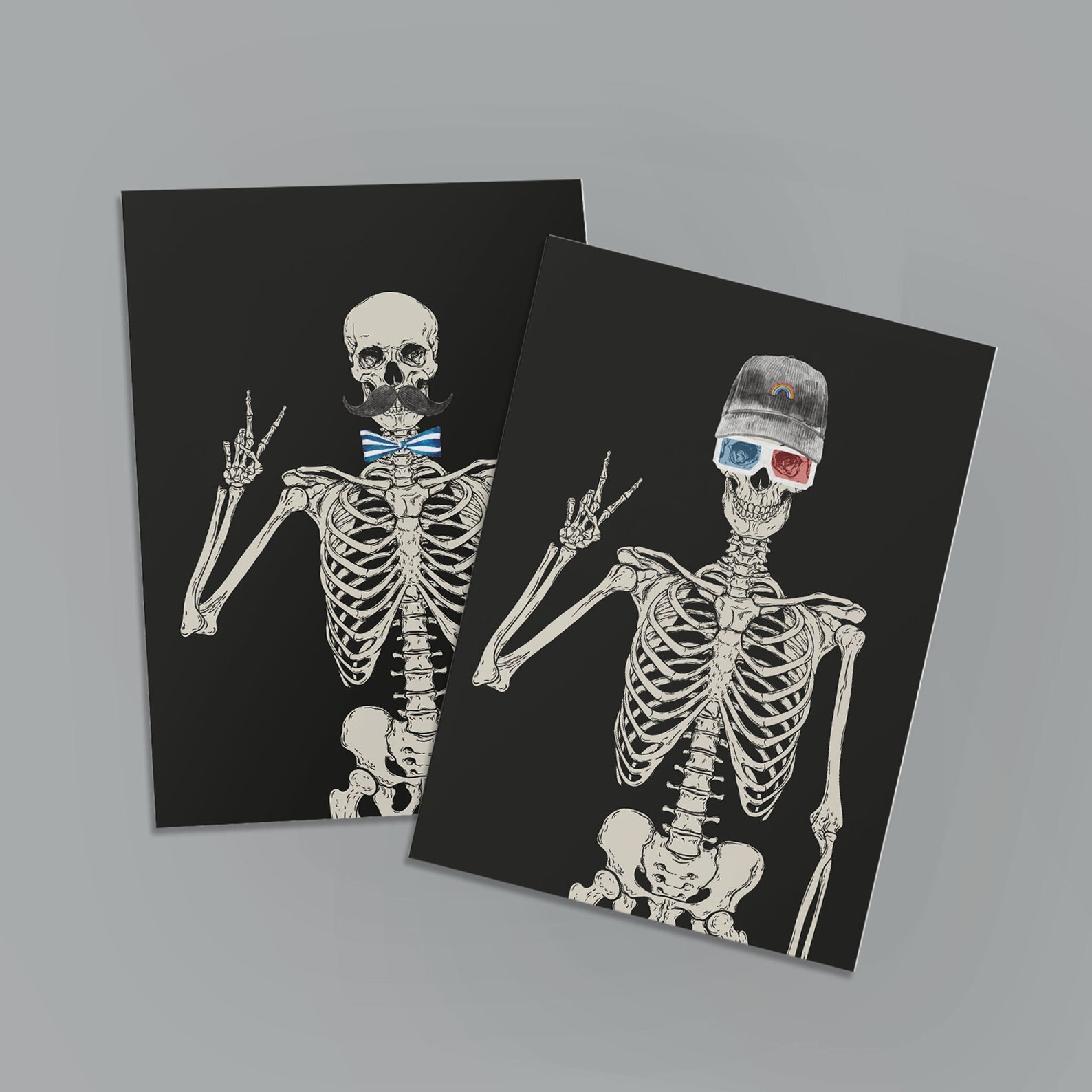 24 Skeleton Blank Greeting Cards Hipster Skeletons Wearing - Etsy