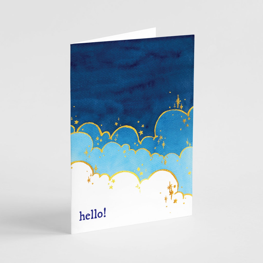 24 Hello Greeting Cards Envelopes Pretty Blue Cloudy Sky With Stars ...