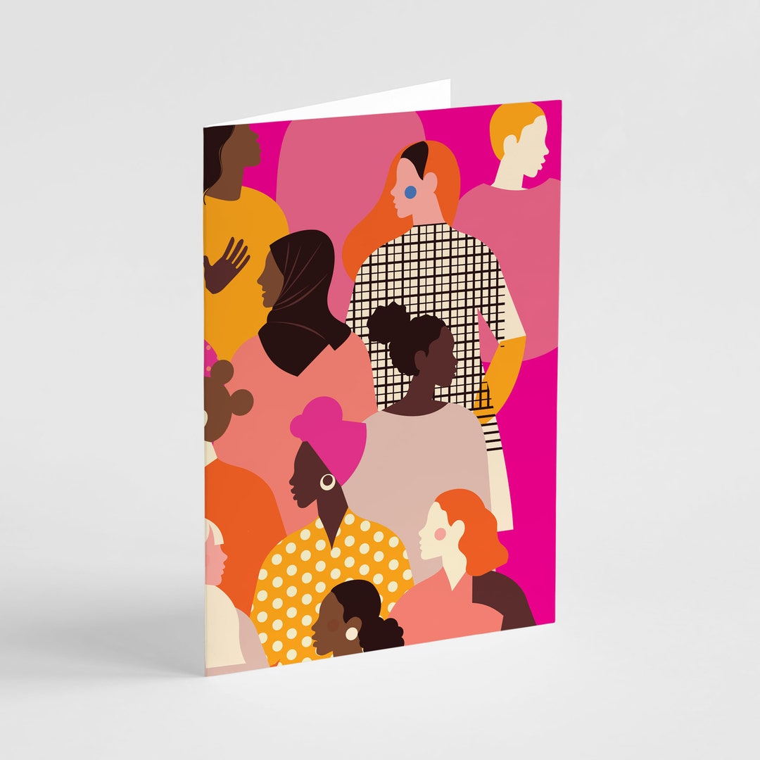 24 Multicultural Women Cards + Envelopes in Warm Pink Orange Color ...