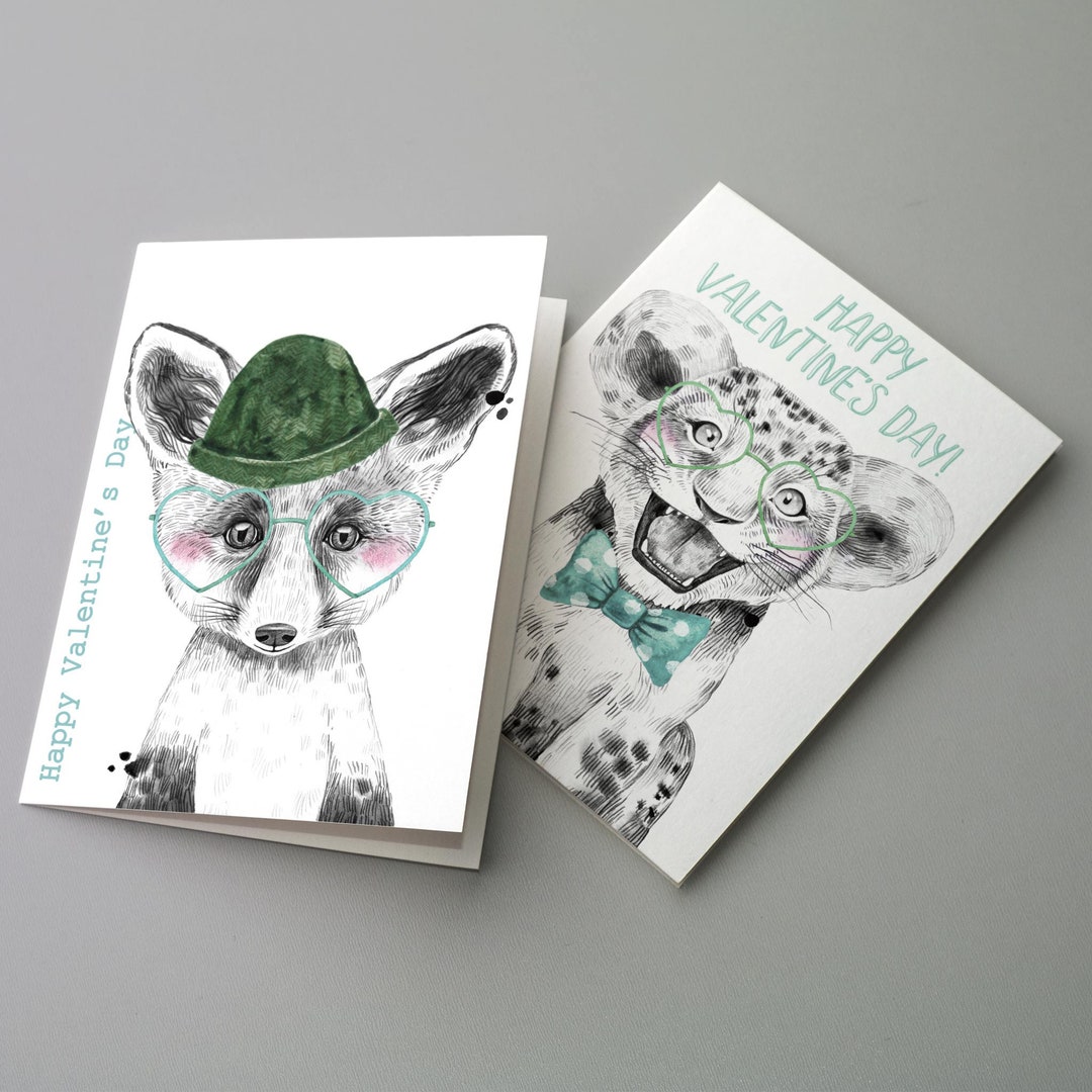 24 Cute Kids Valentine's Day Cards for School Friends Animals Hearts ...