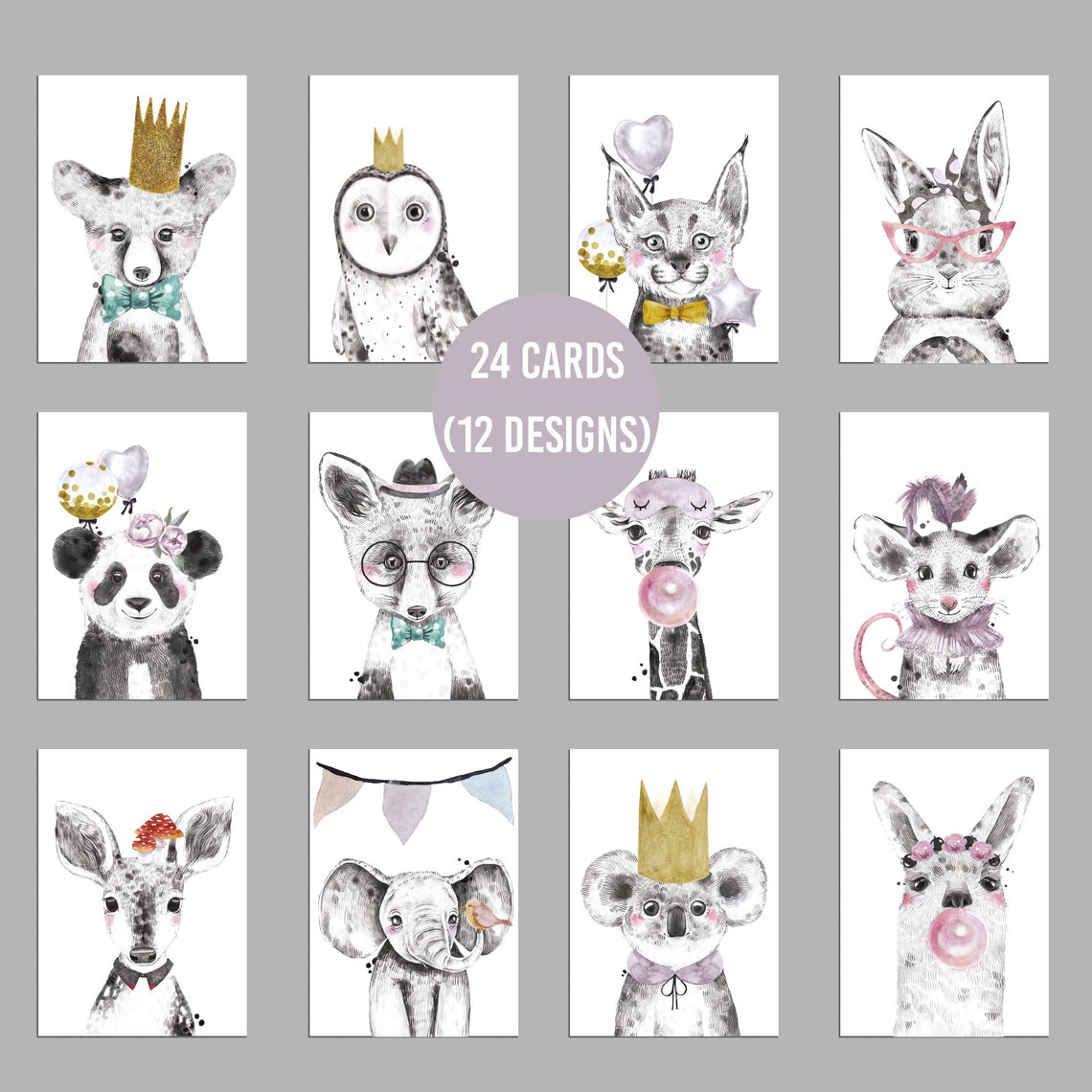 Woodland Creature Blank Greeting Cards Thank You Cards 24 - Etsy