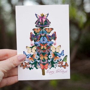 24 Butterfly Christmas Cards - Gorgeous Watercolor Christmas Tree Happy ...