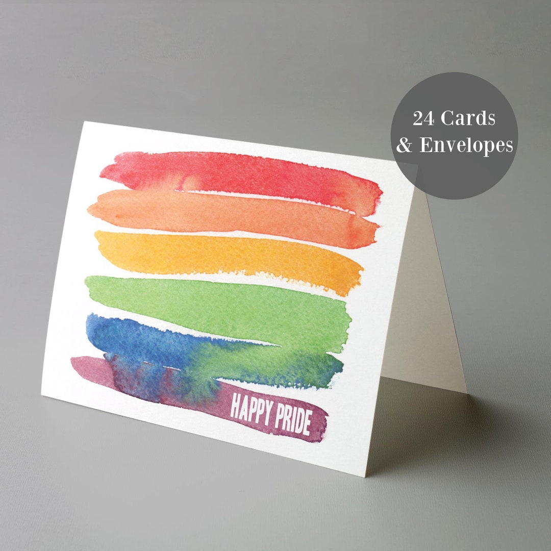 24 Happy Pride Cards in Watercolor Rainbow Design | Box Set Blank Cards ...