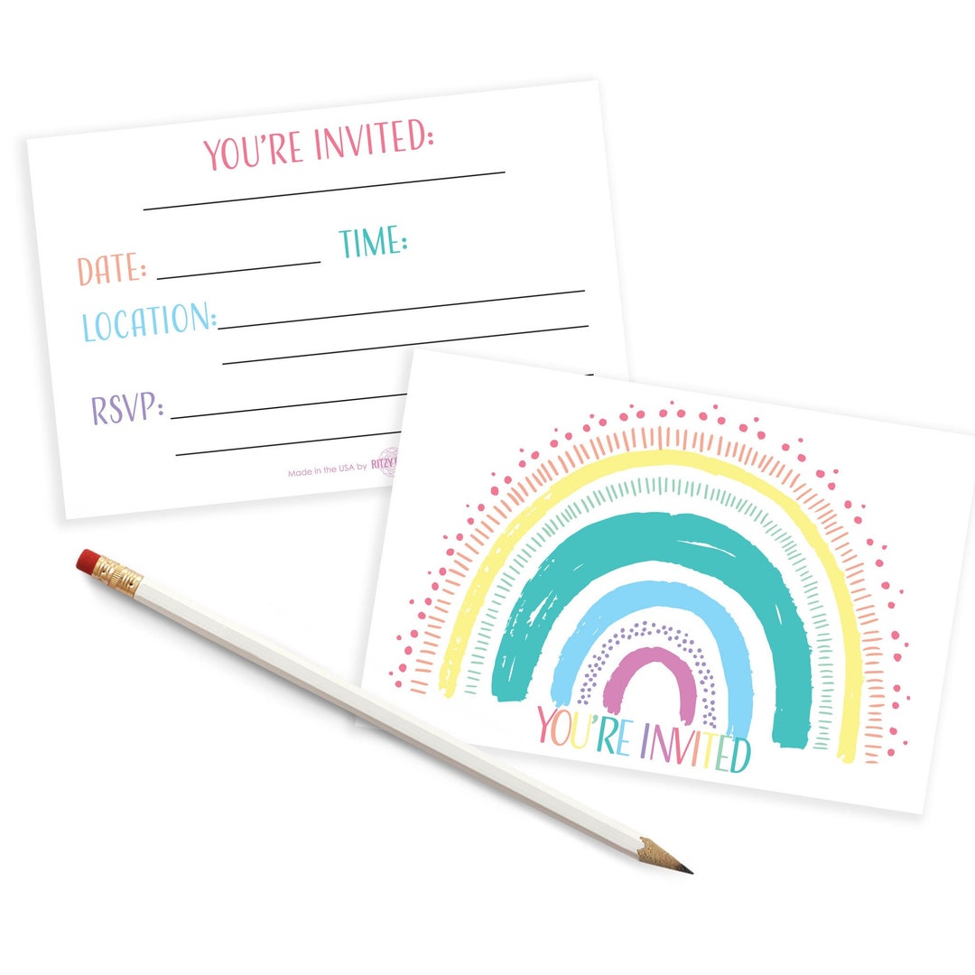 Pastel Rainbow You're Invited Invitations for Kid's Birthday 32 ...