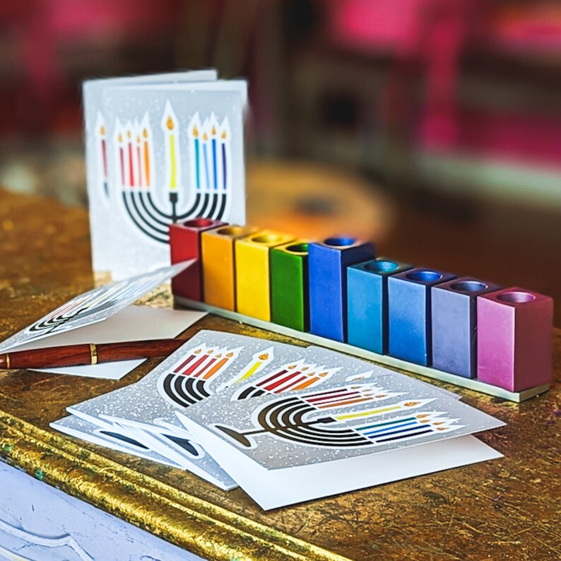 24 Rainbow Menorah Chanukah Cards Envelopes Happy Hanukkah - Etsy