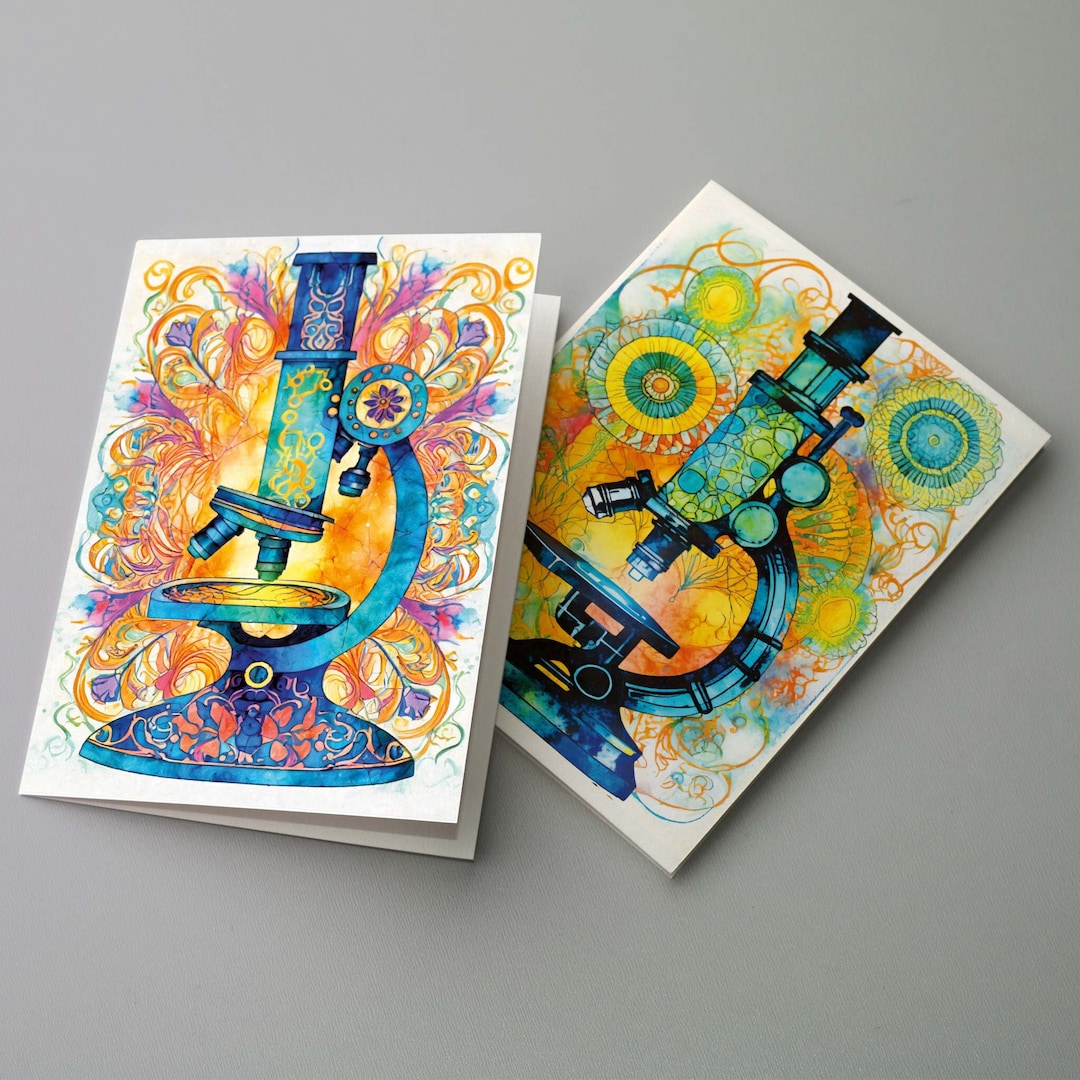 24-pack Whimsical Microscope Art Cards, Watercolor Stationery Set for ...