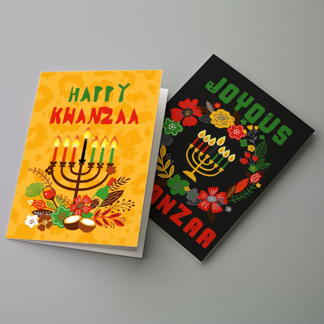 24 Traditional Happy Kwanzaa Greeting Cards in 2 Colorful Designs ...