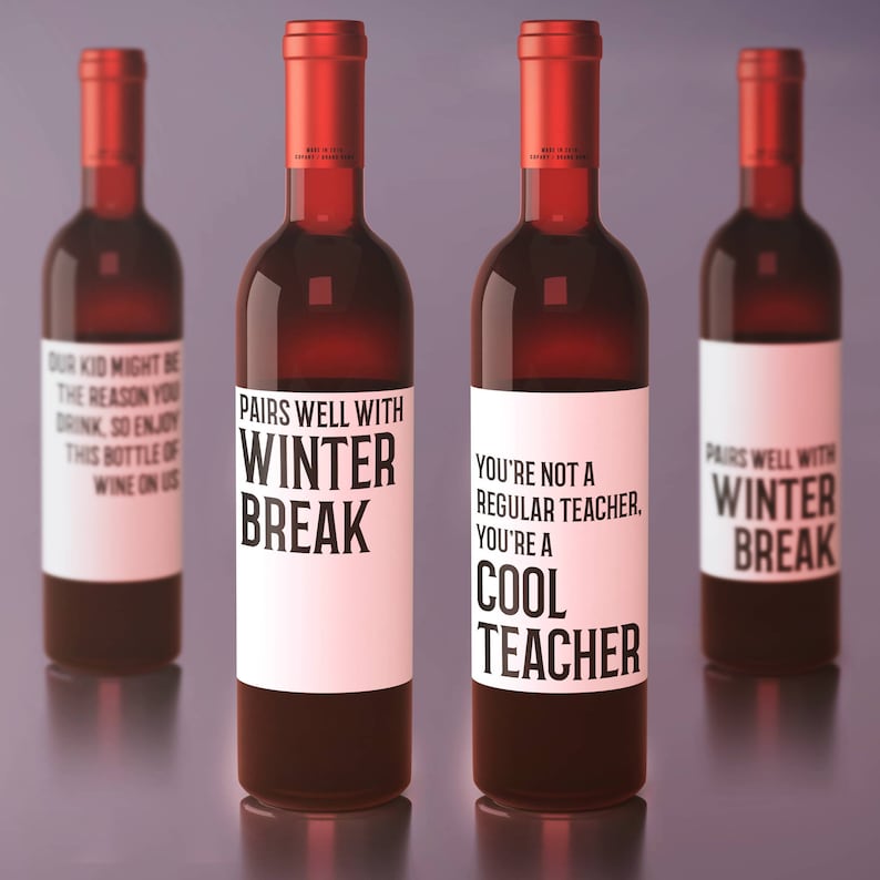 Funny Teacher Holiday Wine Labels 4 Pack of Wine Bottle | Etsy