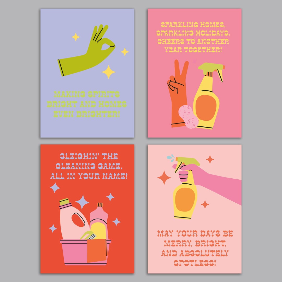24 Cleaning Themed Christmas Cards in 4 Fun Colorful Designs - Etsy