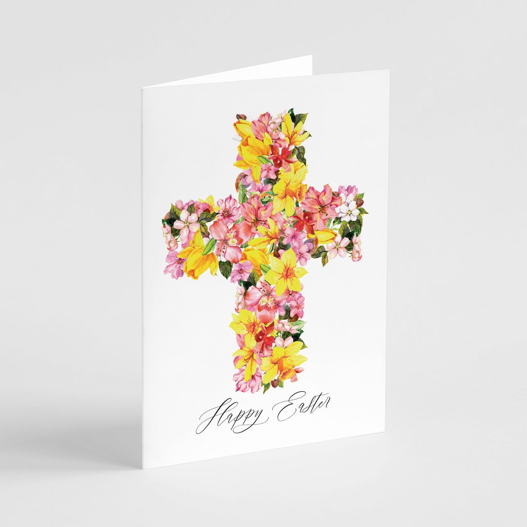 24 Floral Happy Easter Cards in a Cross Design Perfect for Spring ...