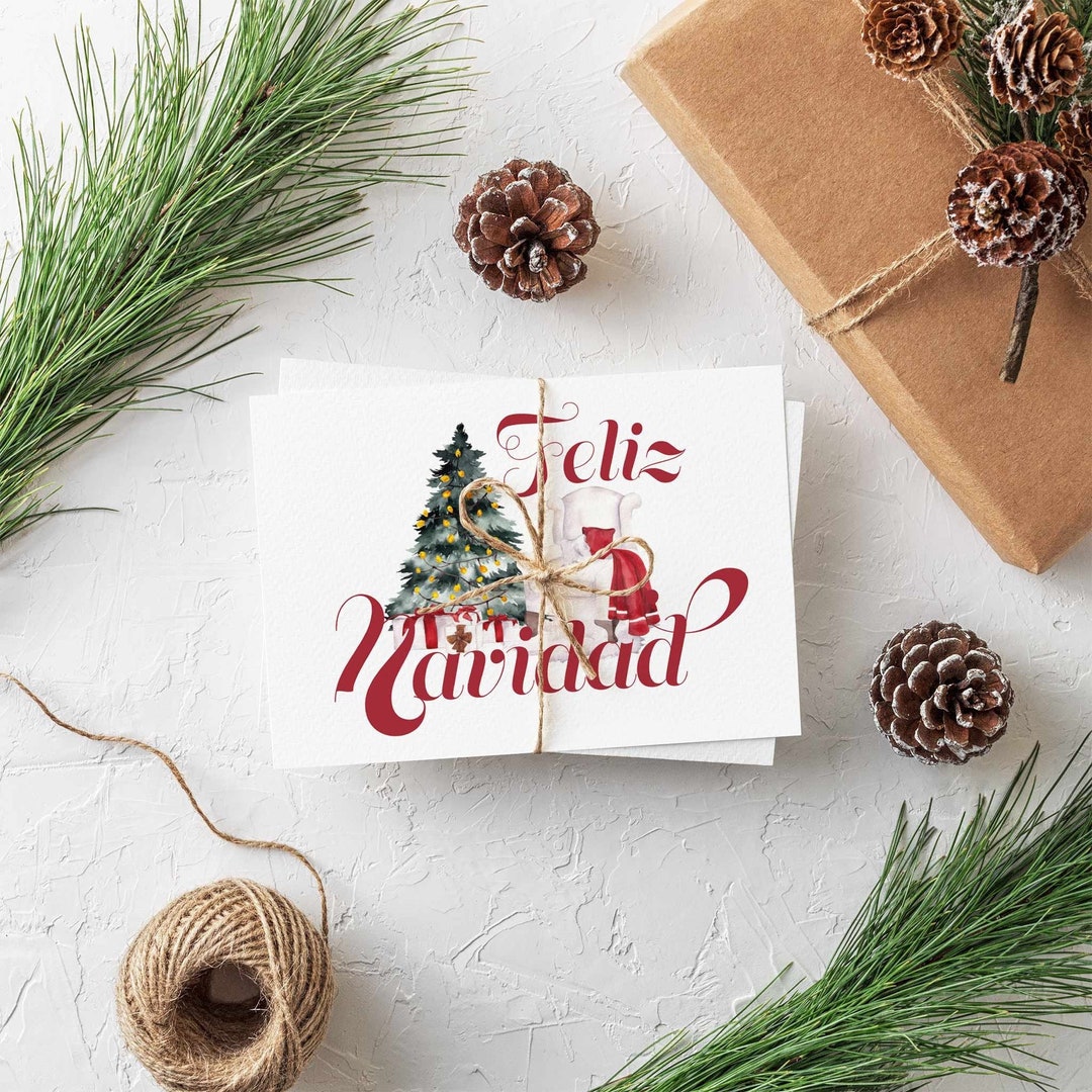 24 Feliz Navidad Cards With Christmas Tree and Santa Hat + Envelopes ...