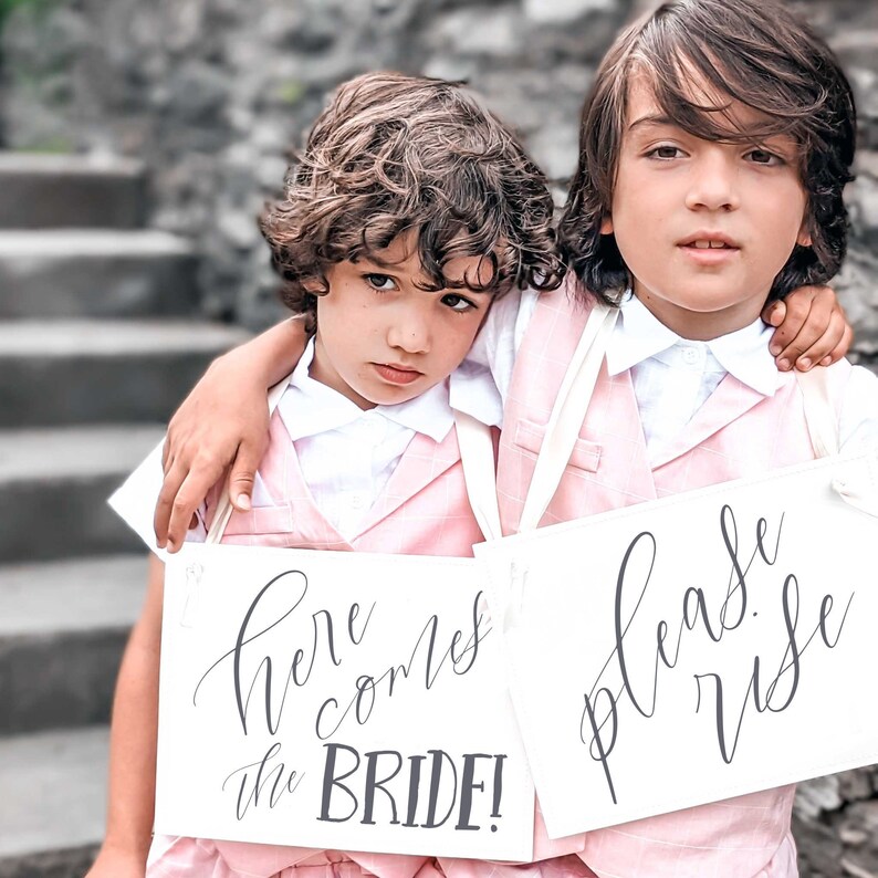 Set of 2 Ring Bearer Sign for Wedding Ceremony | Please Rise Featuring ...